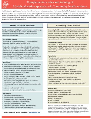 Complementary roles and training of health education specialists ...